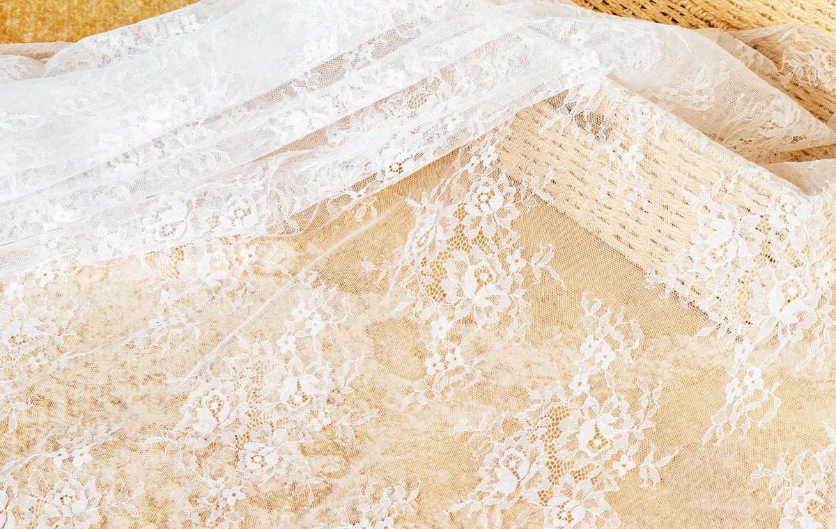 Lace Fabric by the Yard | Bridal Chantilly Beaded Lace - OneYard