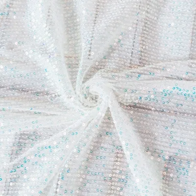 Shining Off-white Stripe Pattern Stretch Sequin Fabric - OneYard