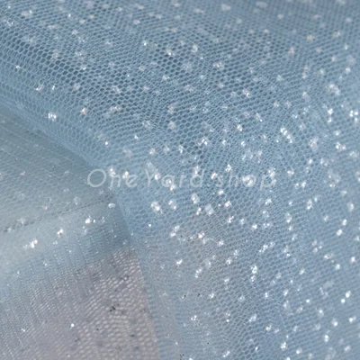 Romantic Rose Pink Glitter Glued Metallic Tulle Mesh - OneYard