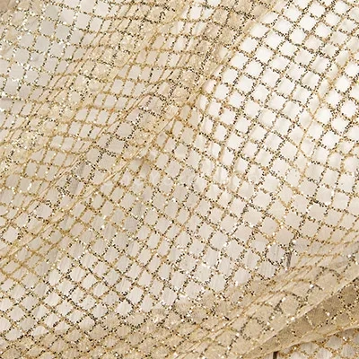 Faded Ombre Gold Sequins Glued Glitter Mesh Fabric - OneYard