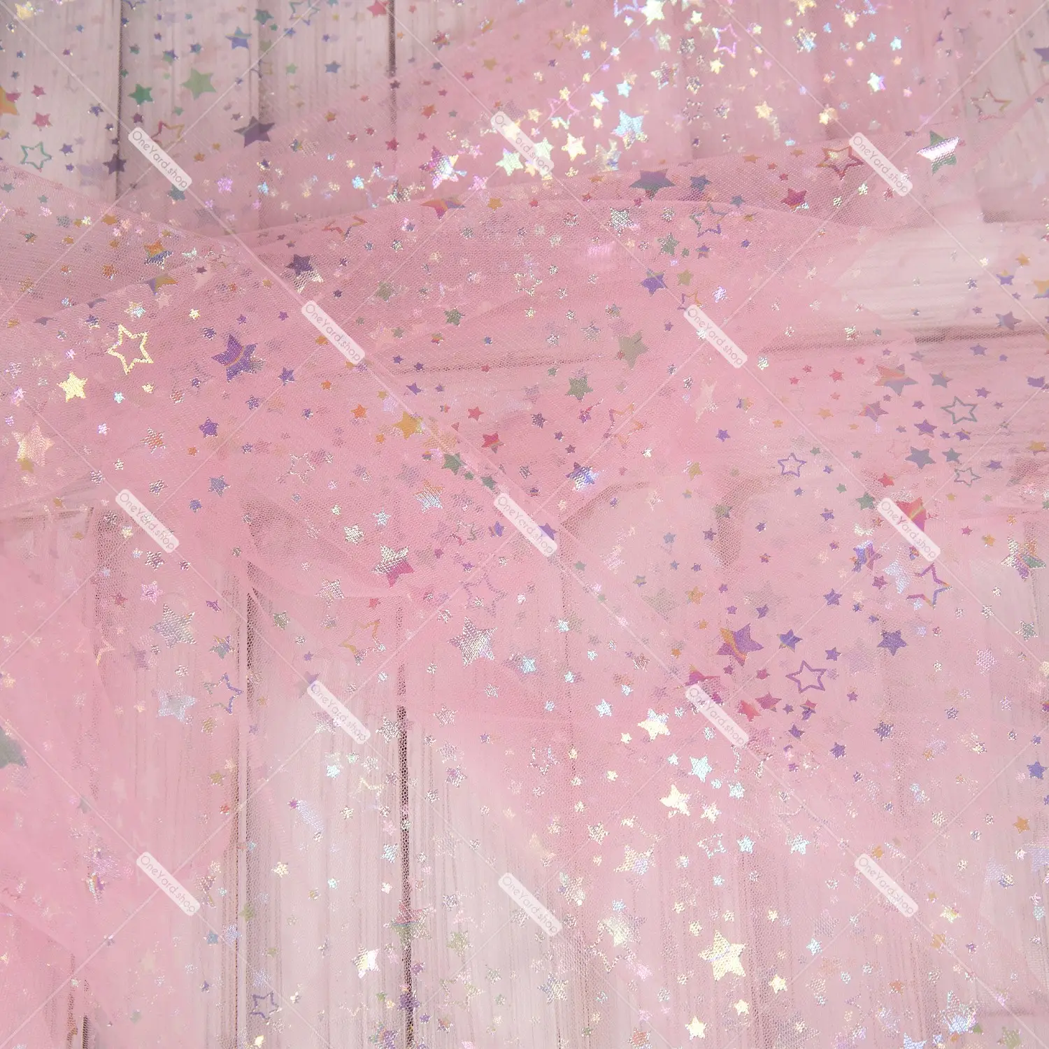 Iridescent Stars Embellished Tulle Fabric by the Yard - OneYard