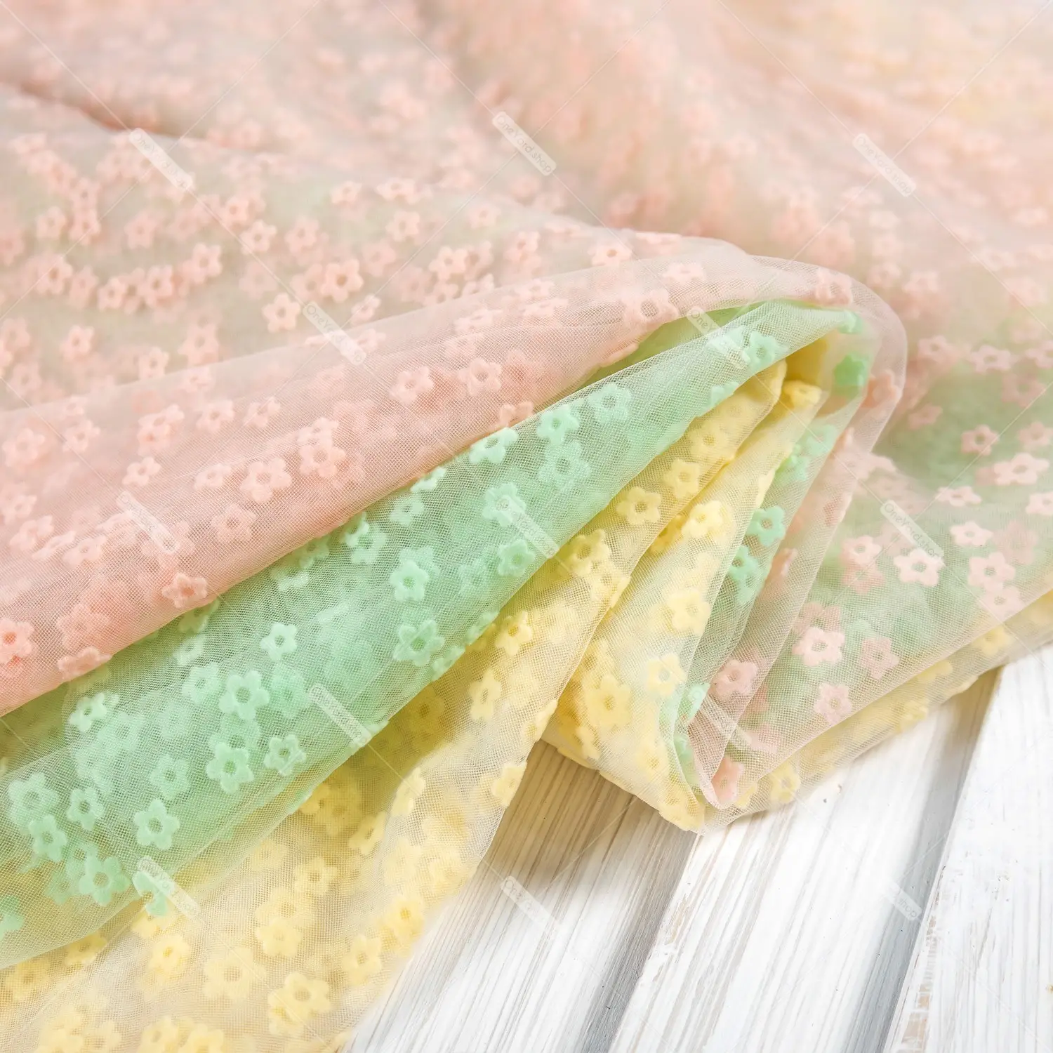 Cinquefoil Flowers Netting Mesh Fabric by the Yard - OneYard