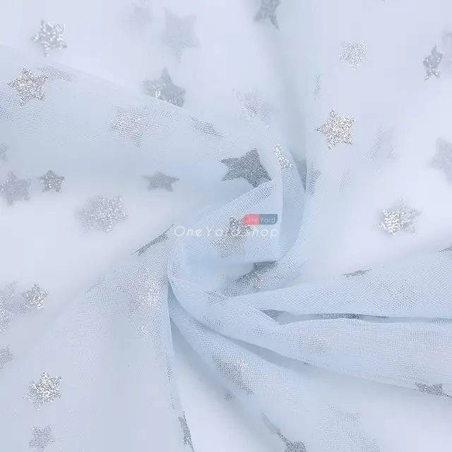 Gold Stars Embellished Mesh Tulle Fabric by the Yard - OneYard