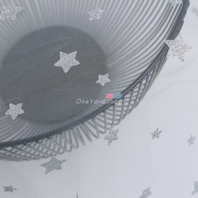 Gold Stars Embellished Mesh Tulle Fabric by the Yard - OneYard