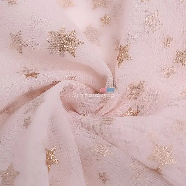 Gold Stars Embellished Mesh Tulle Fabric by the Yard - OneYard