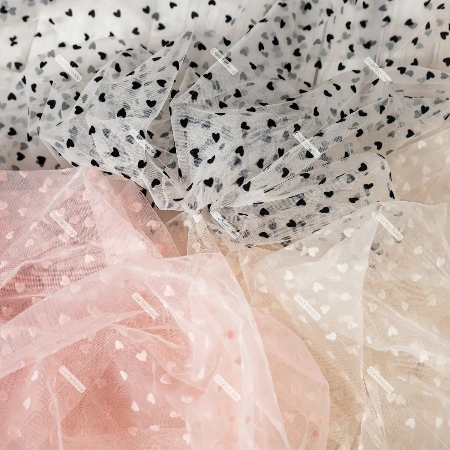 Heart Flocked Tulle Mesh Fabric for Sale by the Yard - OneYard