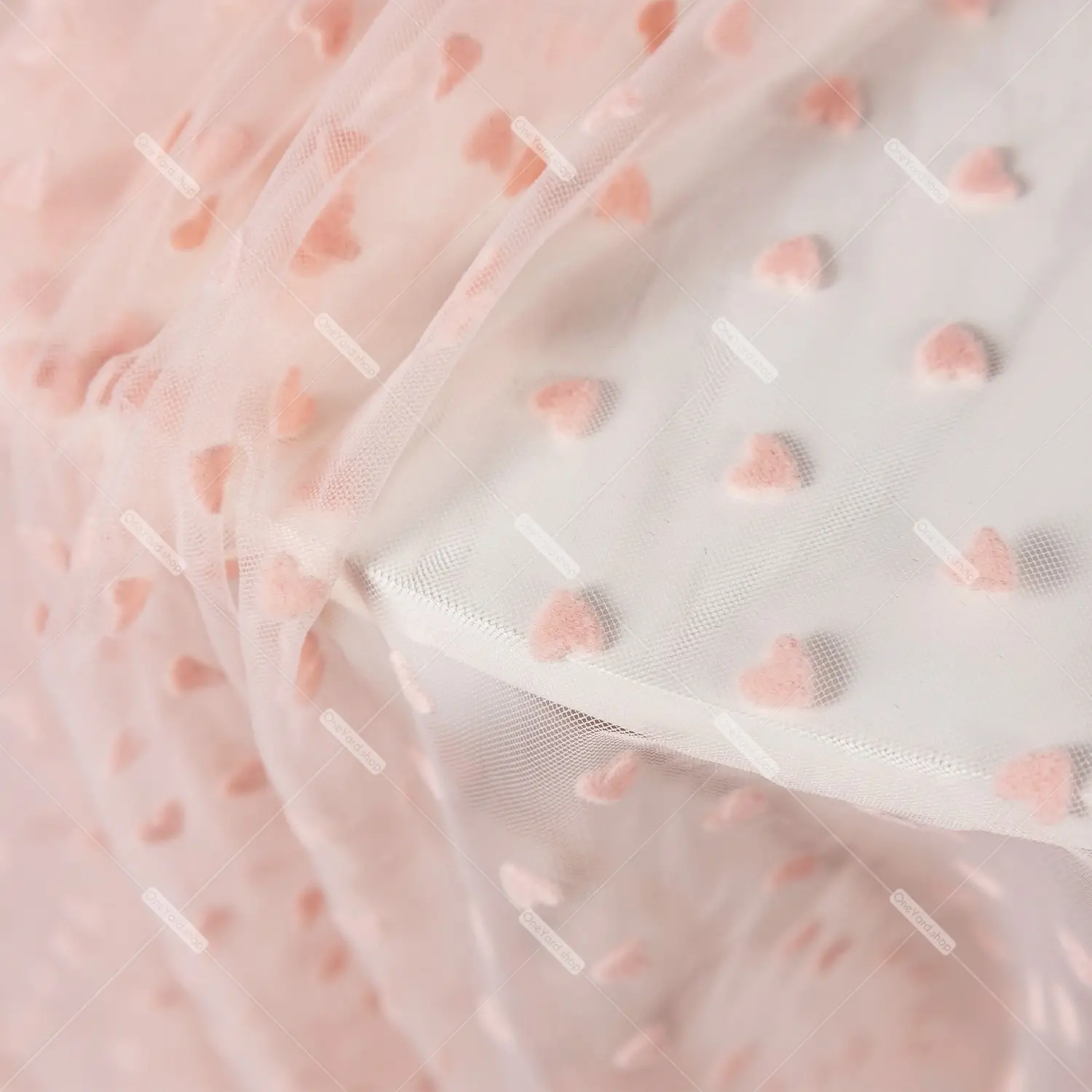 Heart Flocked Tulle Mesh Fabric for Sale by the Yard - OneYard