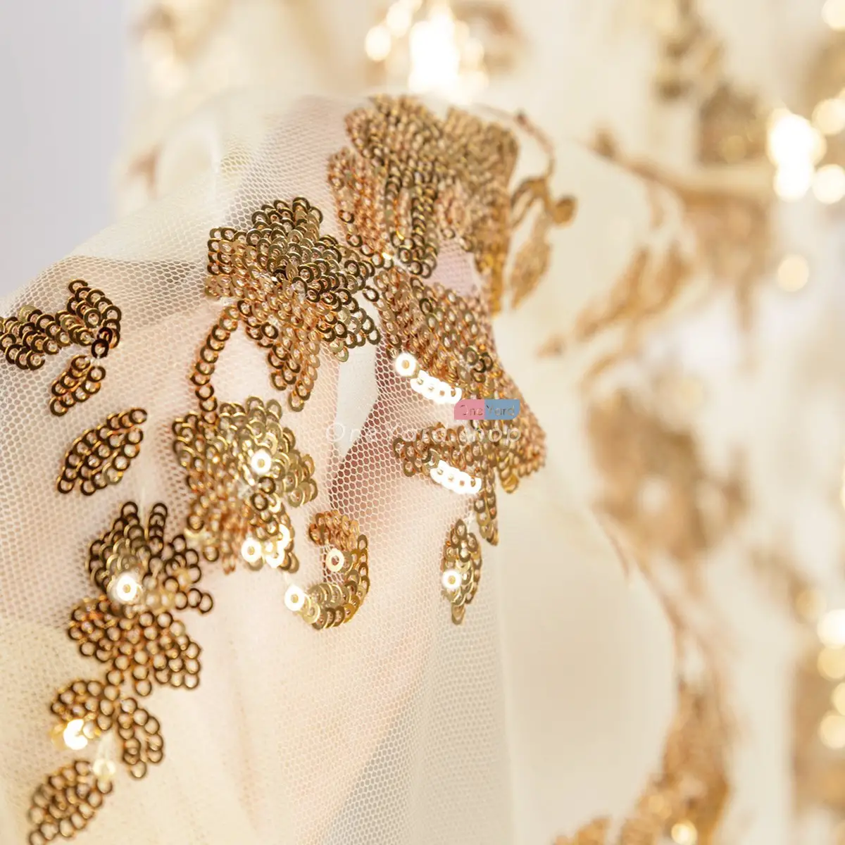Floral Pattern Sequin Lace Sparkle Fabric by the Yard - OneYard