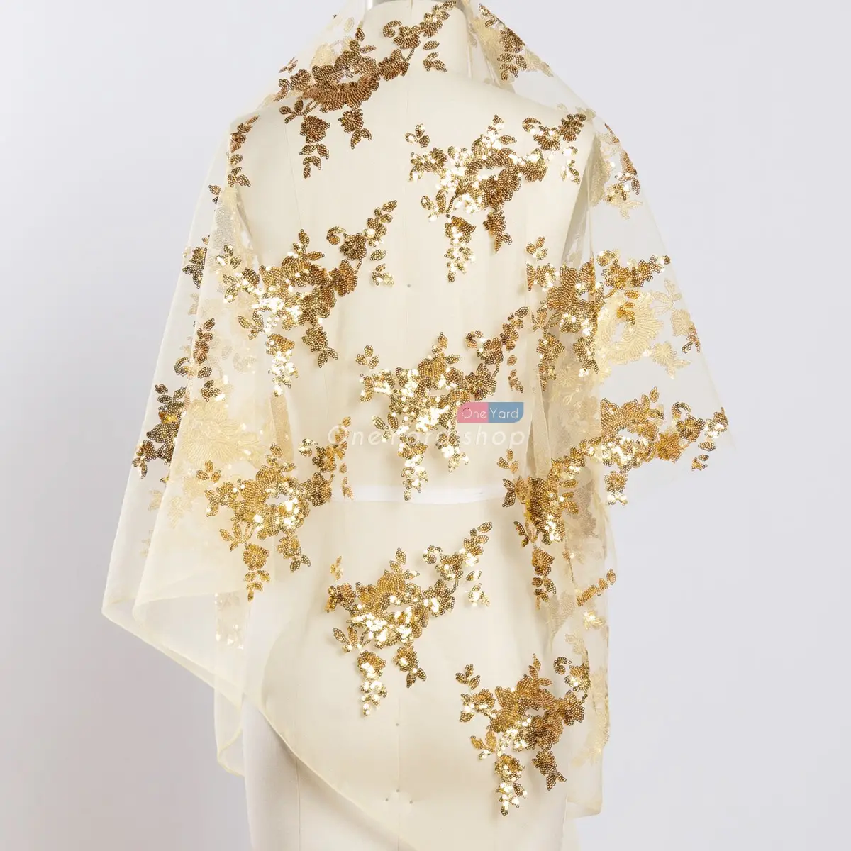 Floral Pattern Sequin Lace Sparkle Fabric by the Yard - OneYard