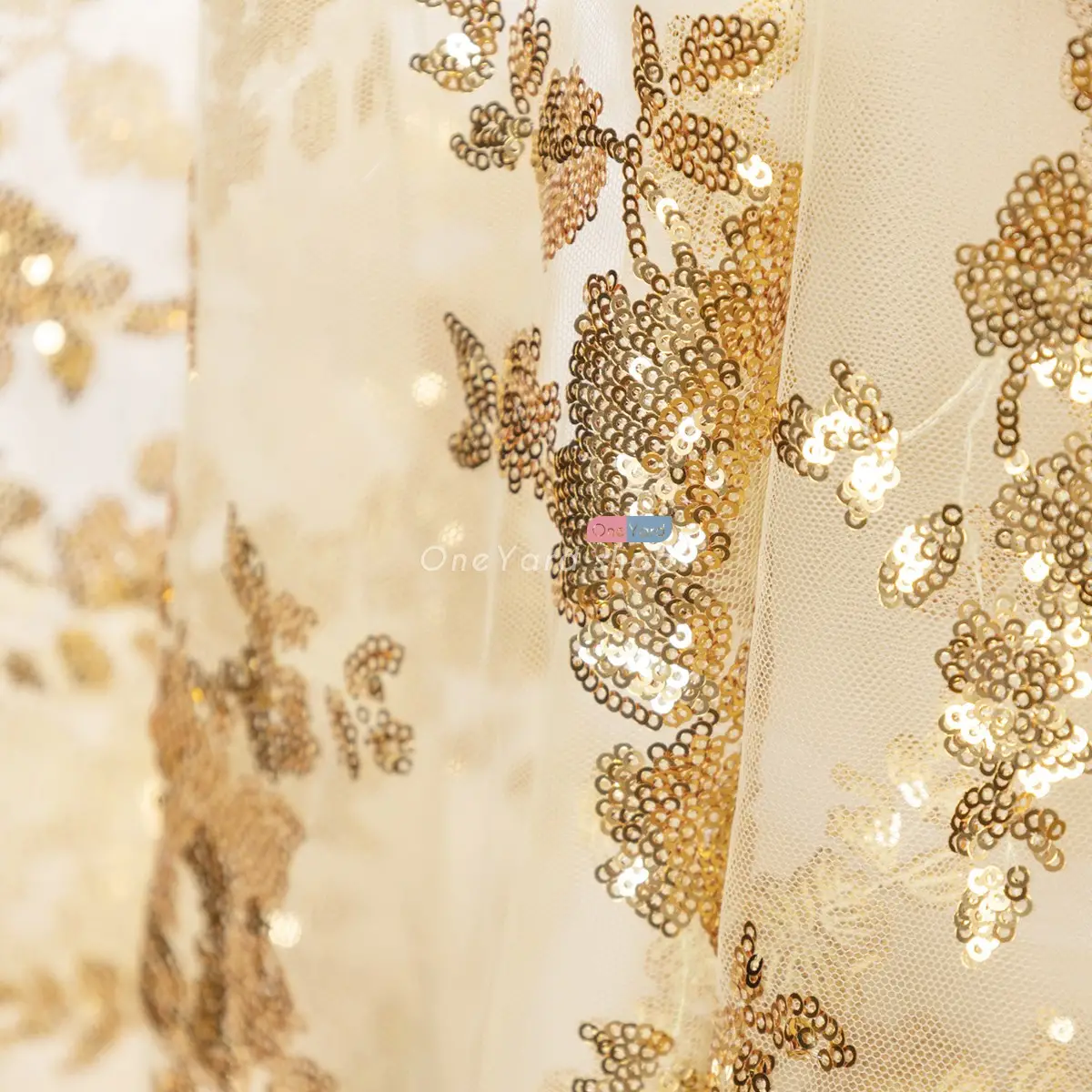 Floral Pattern Sequin Lace Sparkle Fabric by the Yard - OneYard