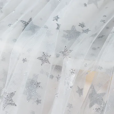 Gold Glitter Stars Red Soft Mesh Fabric by the Yard - OneYard