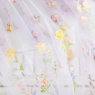 Flowers Embroidery Floral Mesh Fabric by the Yard - OneYard