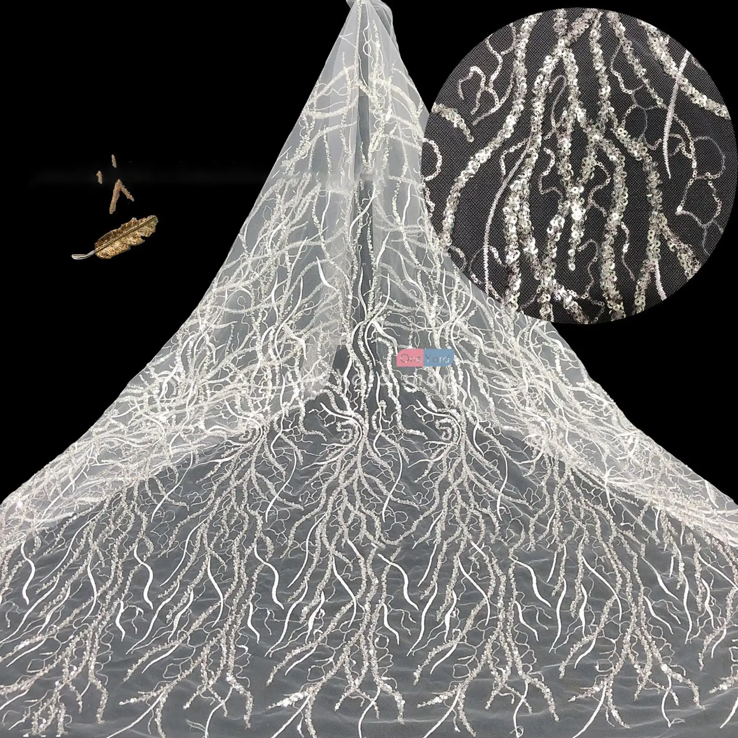 Dazzling Curved Stripes Tree Root Pattern Sequin Mesh - OneYard