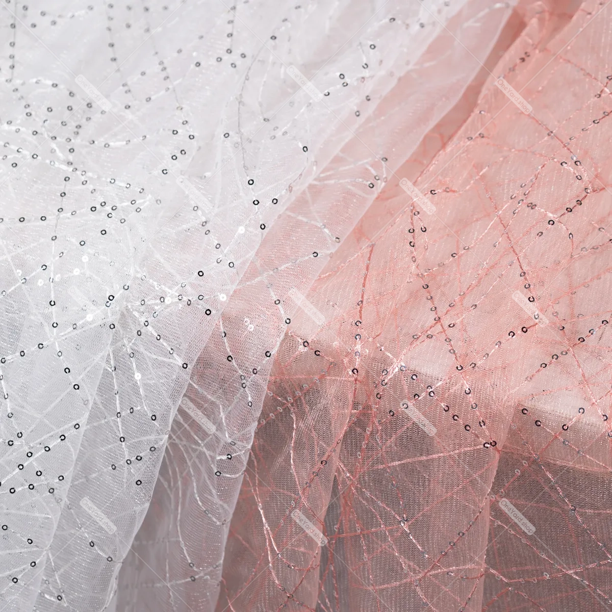 Sequinned Interlaced Thread Mesh Tulle Dress Fabric - OneYard