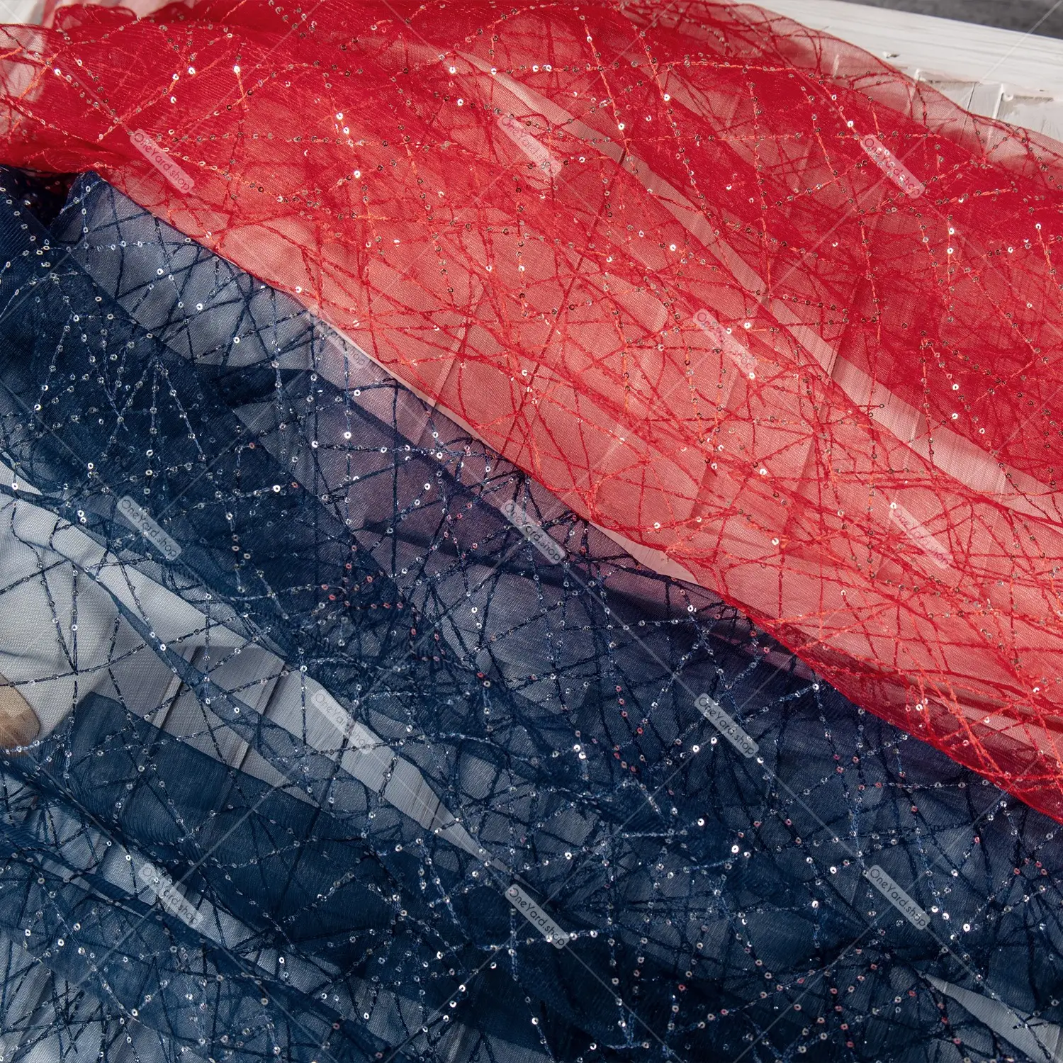 Sequinned Interlaced Thread Mesh Tulle Dress Fabric - OneYard