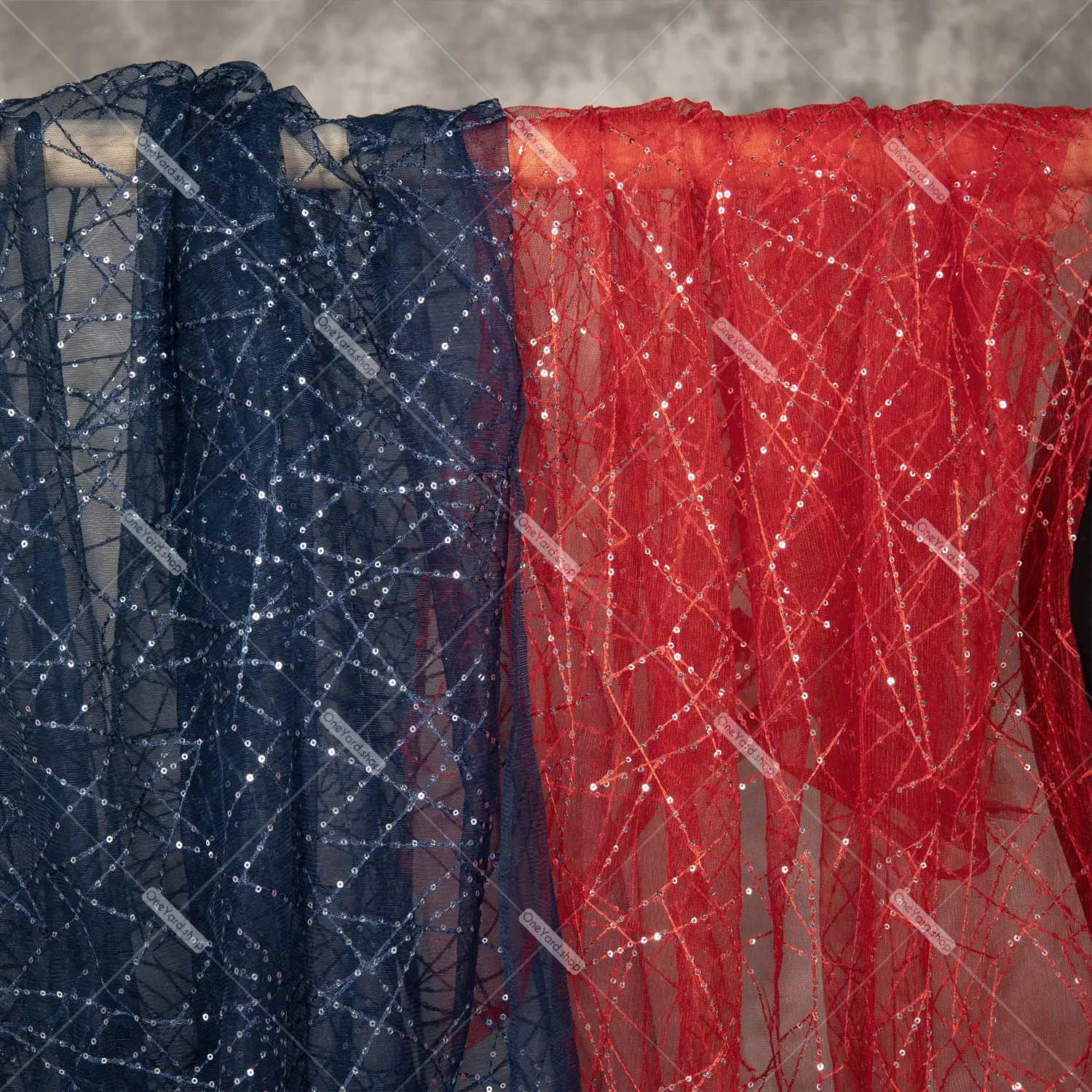 Sequinned Interlaced Thread Mesh Tulle Dress Fabric - OneYard