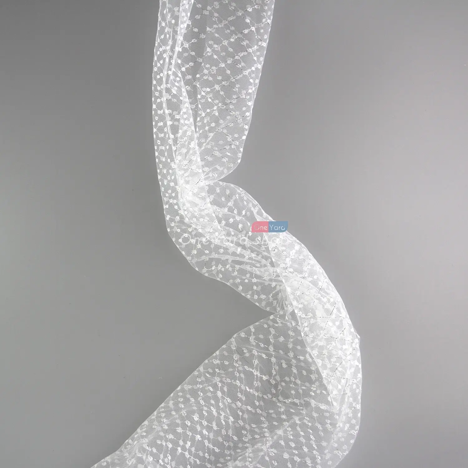 Soft Nylon Mesh with Rhombus Grid Silver Threads Fabric - OneYard