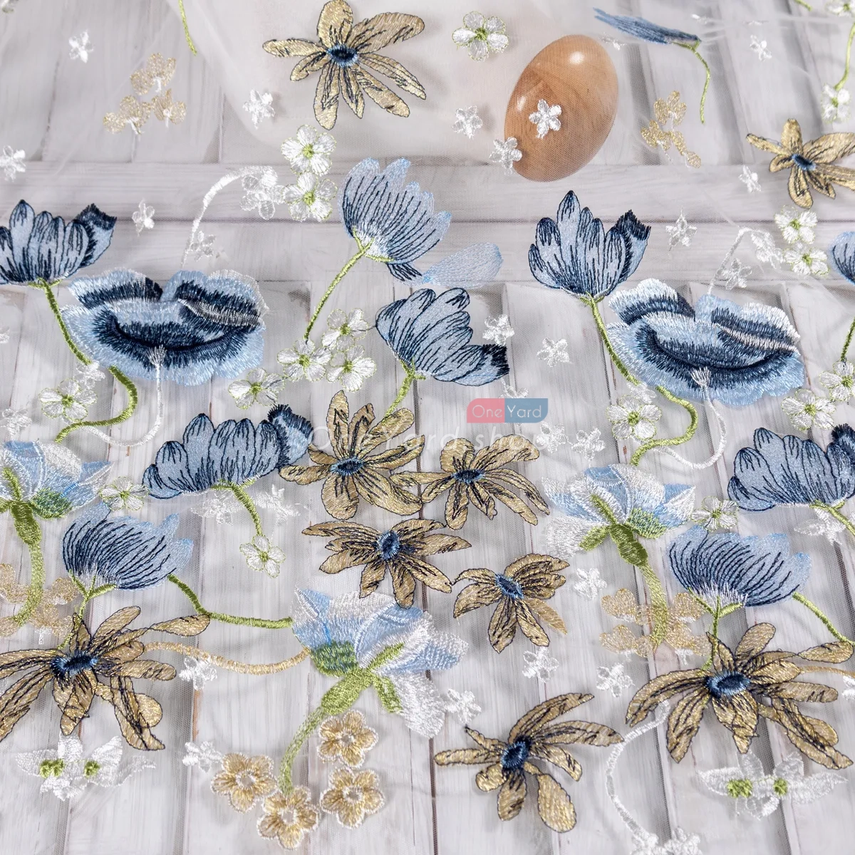 Flowers Embroidery Floral Mesh Fabric by the Yard - OneYard
