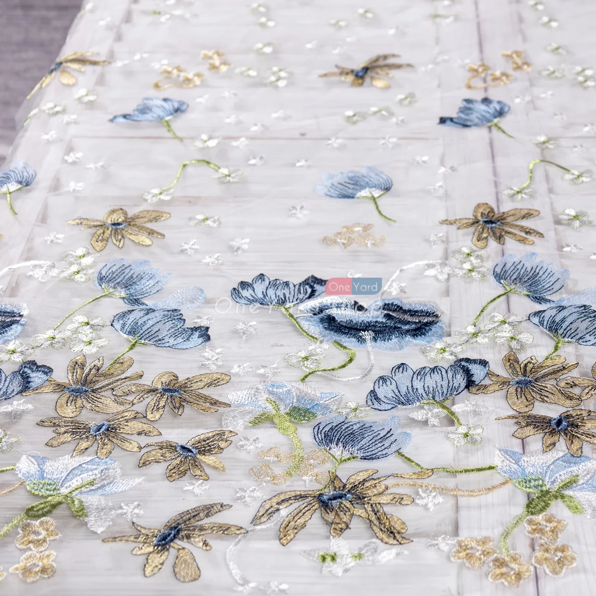 Flowers Embroidery Floral Mesh Fabric by the Yard - OneYard