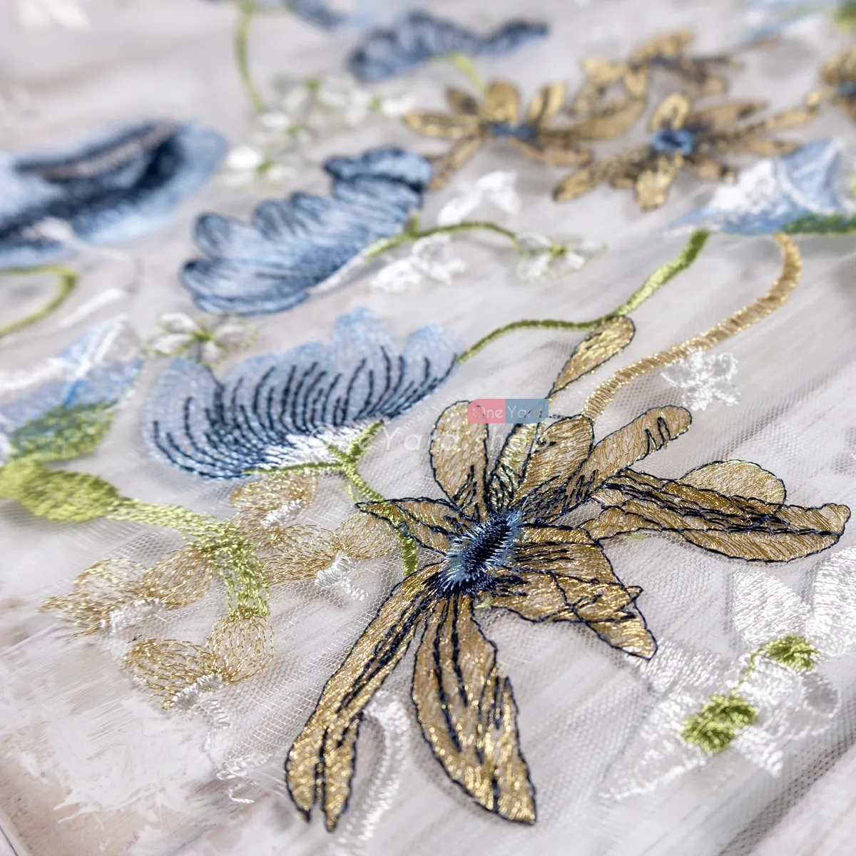 Flowers Embroidery Floral Mesh Fabric by the Yard - OneYard