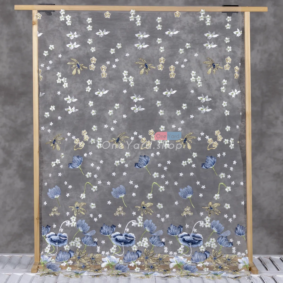 Flowers Embroidery Floral Mesh Fabric by the Yard - OneYard