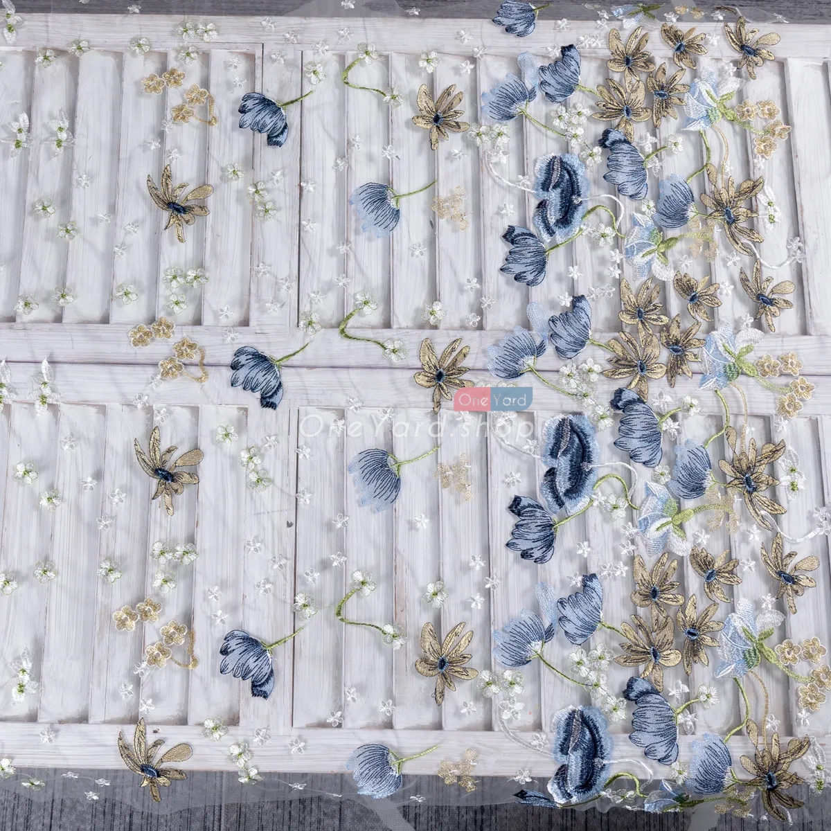 Flowers Embroidery Floral Mesh Fabric by the Yard - OneYard