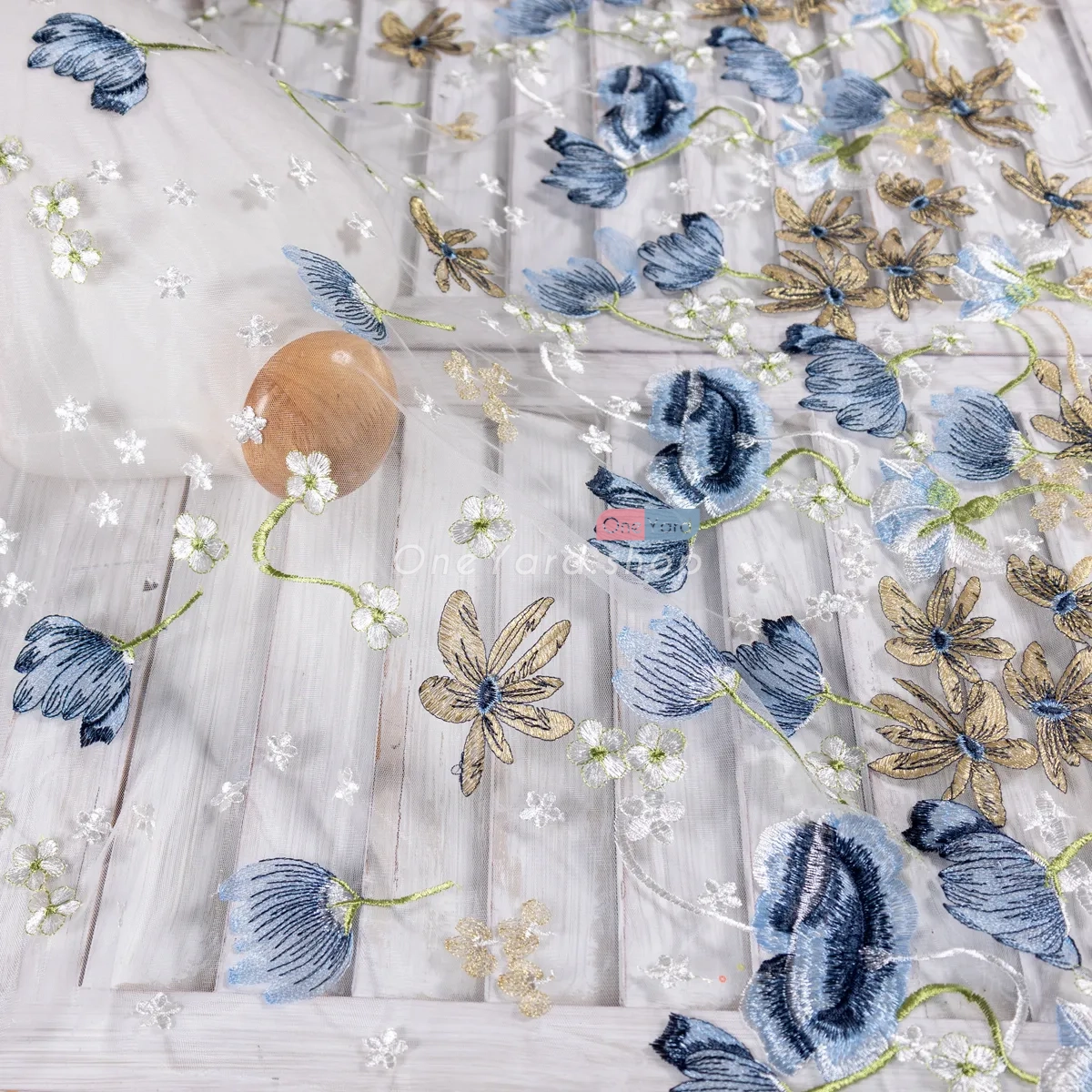 Flowers Embroidery Floral Mesh Fabric by the Yard - OneYard