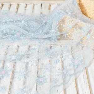 Iridescent Snowflake Glued Soft Mesh Frozen Gown Fabric - OneYard