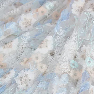 Yellow Mesh Colorful 3D Flower Embroidery Lace Fabric - OneYard