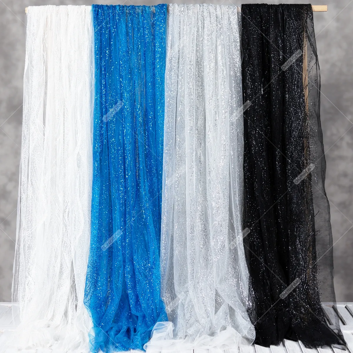 Sparkly Water Wave Glitter Powder Glued Mesh Fabric - OneYard