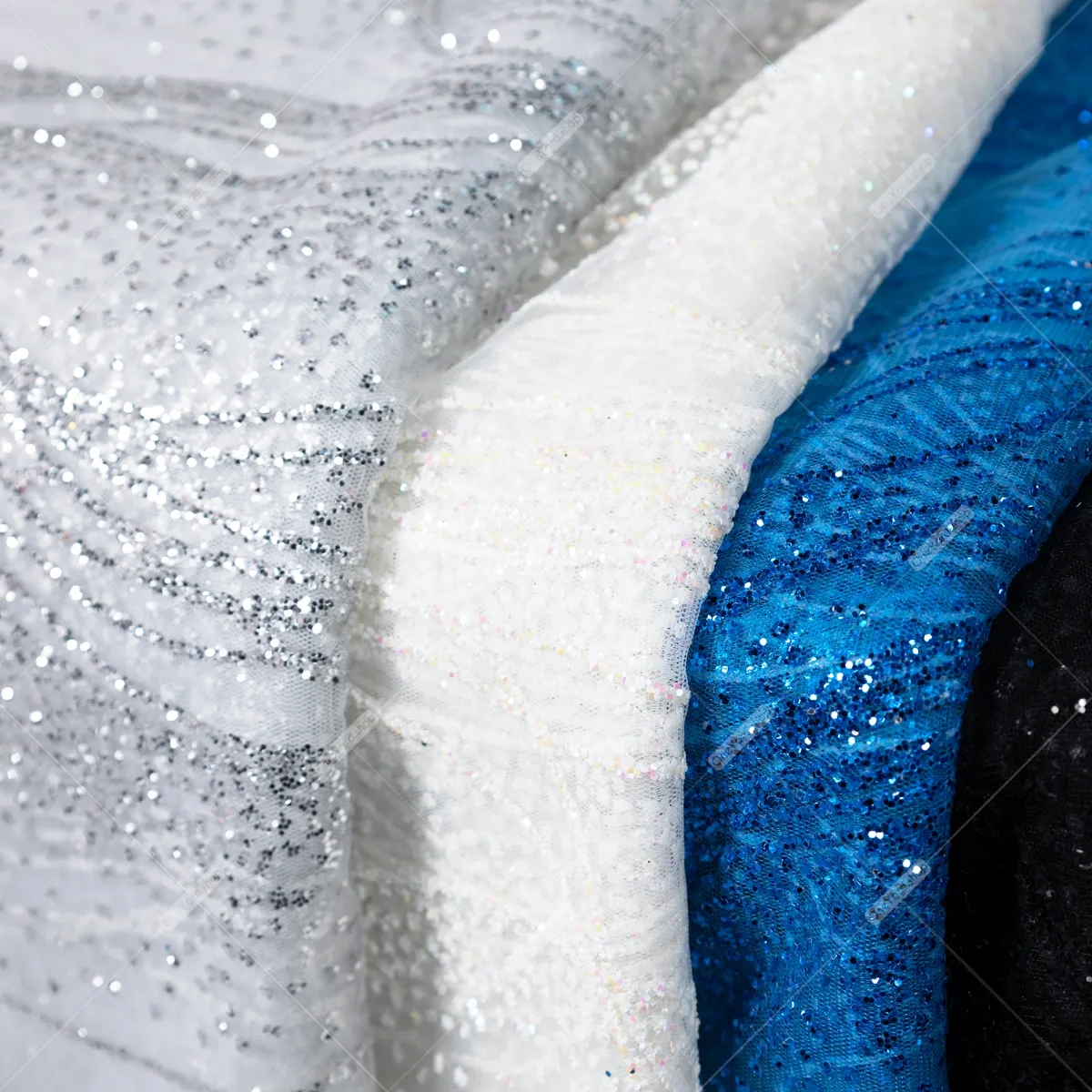 Sparkly Water Wave Glitter Powder Glued Mesh Fabric - OneYard