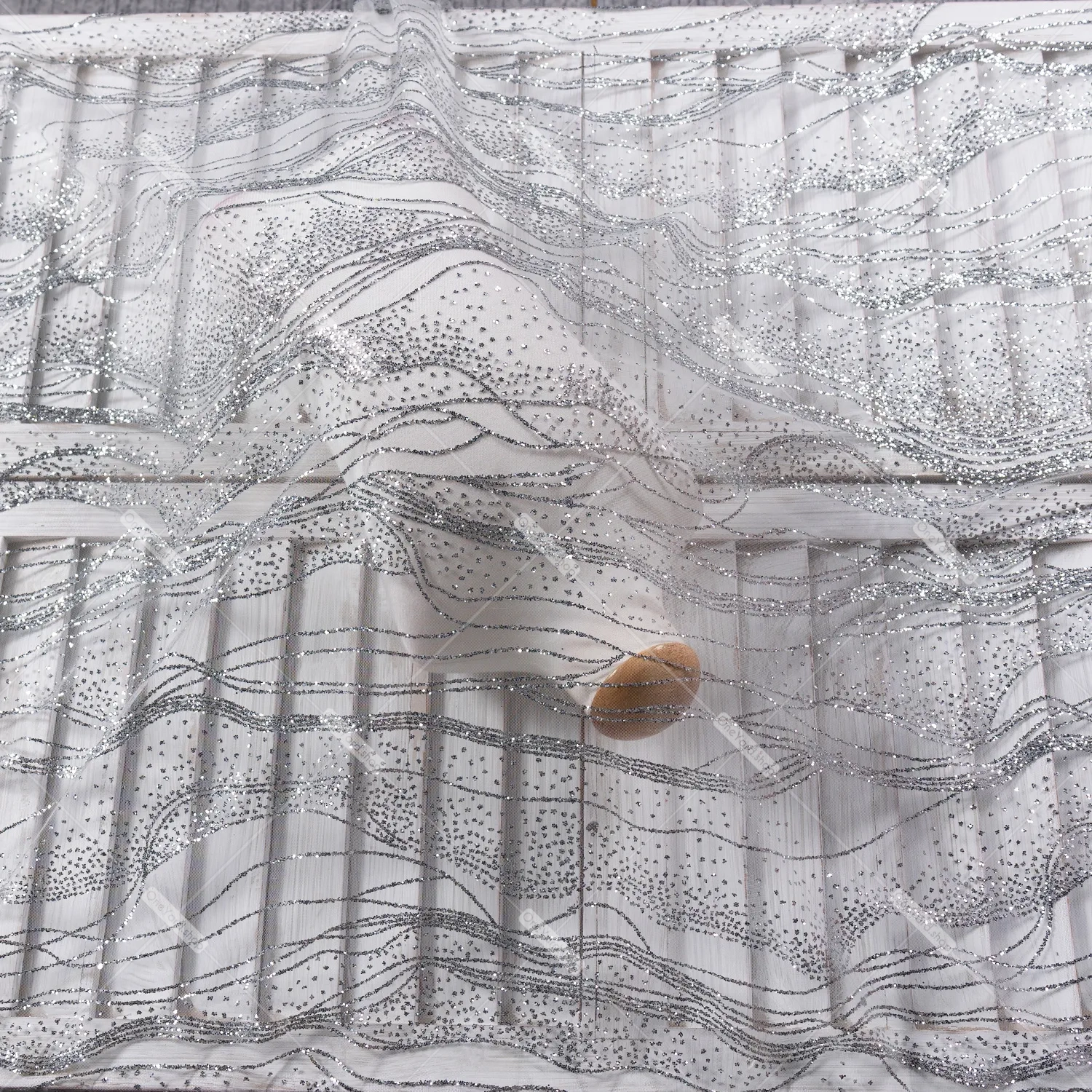 Sparkly Water Wave Glitter Powder Glued Mesh Fabric - OneYard