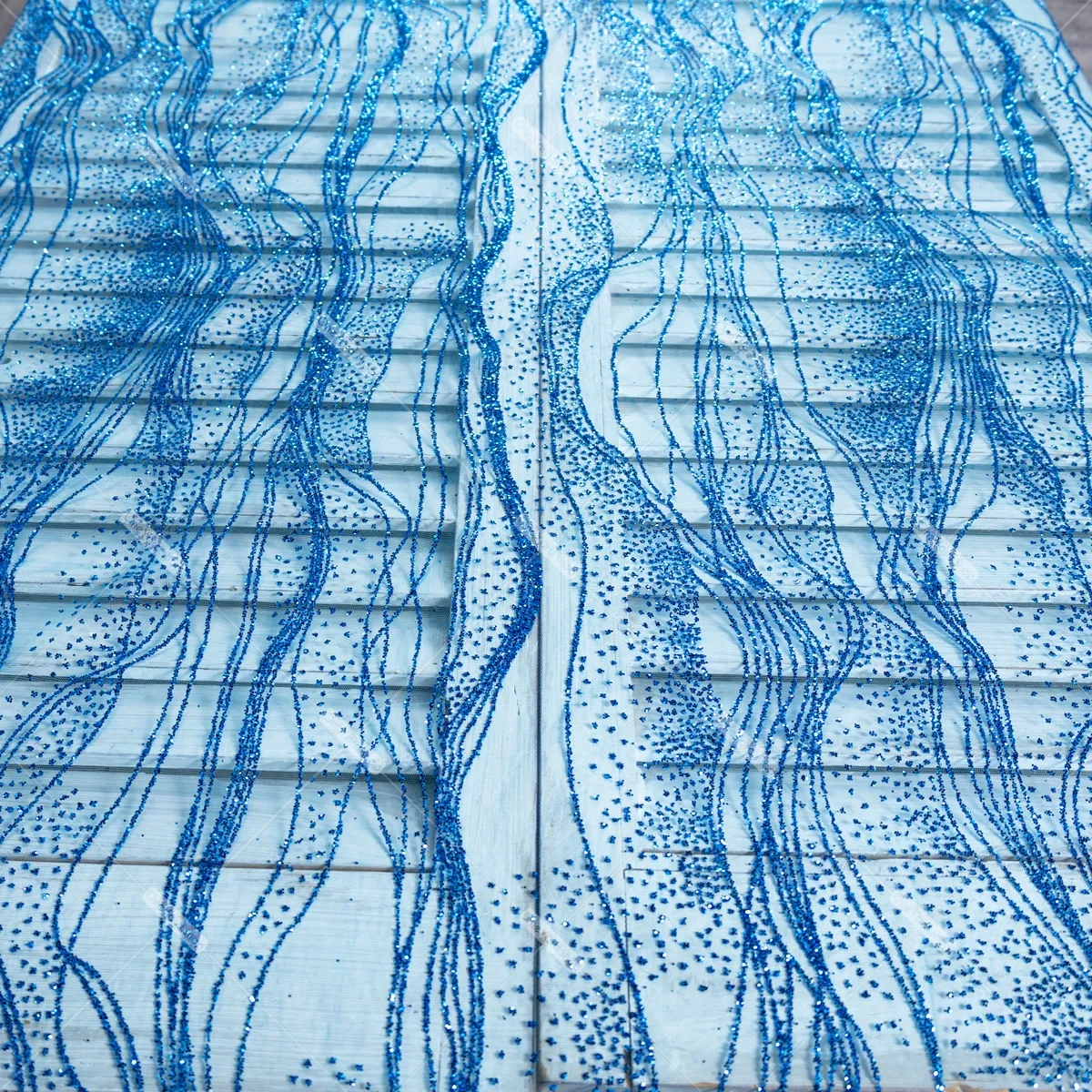 Sparkly Water Wave Glitter Powder Glued Mesh Fabric - OneYard