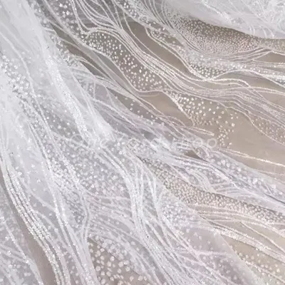Shining Silver Glitter Waves Pattern Sparkle Fabric - OneYard