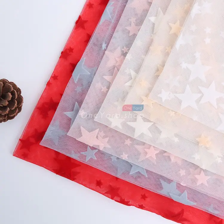 Stars Flocked Illusion Soft Mesh Fabric by the Yard - OneYard