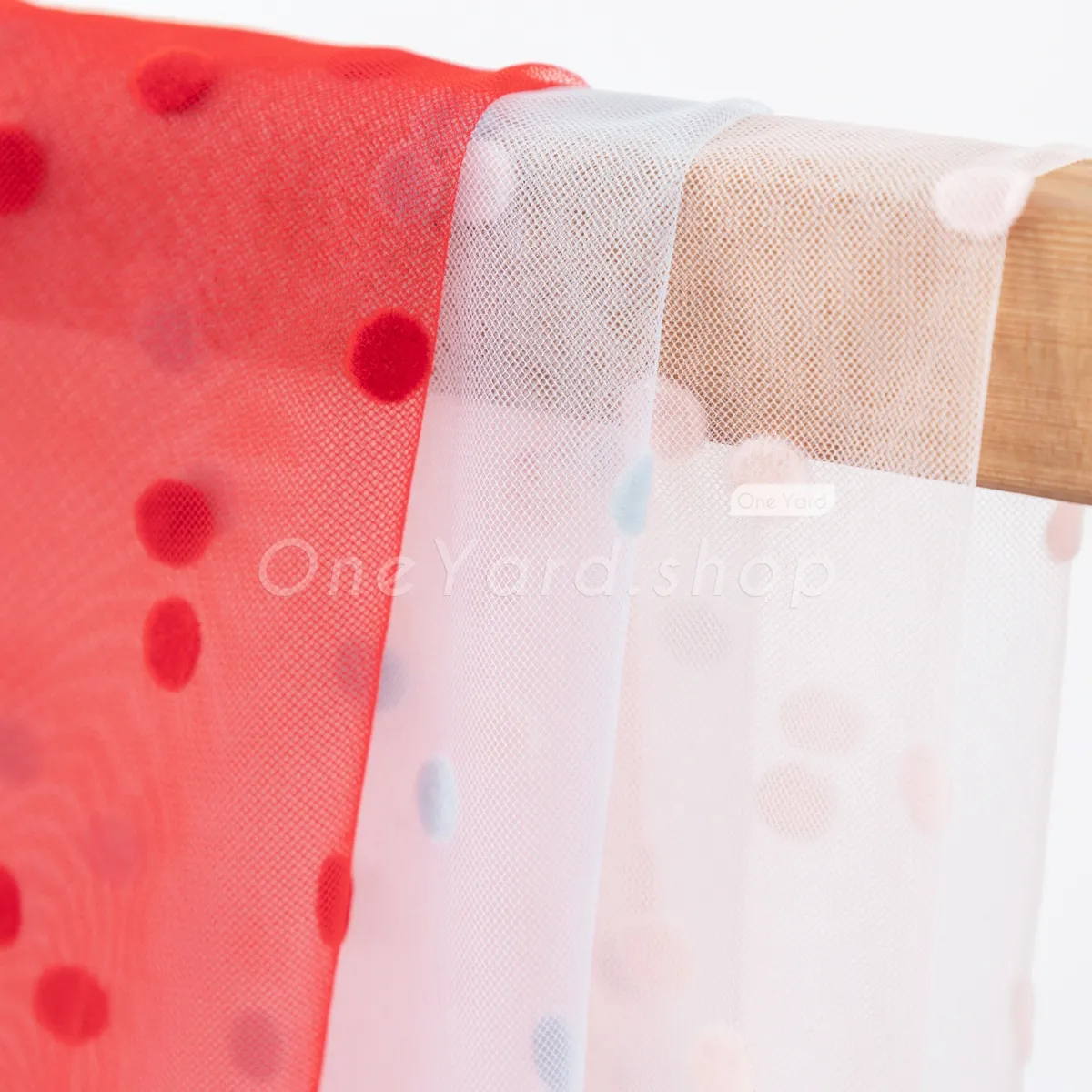 8mm Polka Dots Flocked Sheer Mesh Fabric for Sale - OneYard
