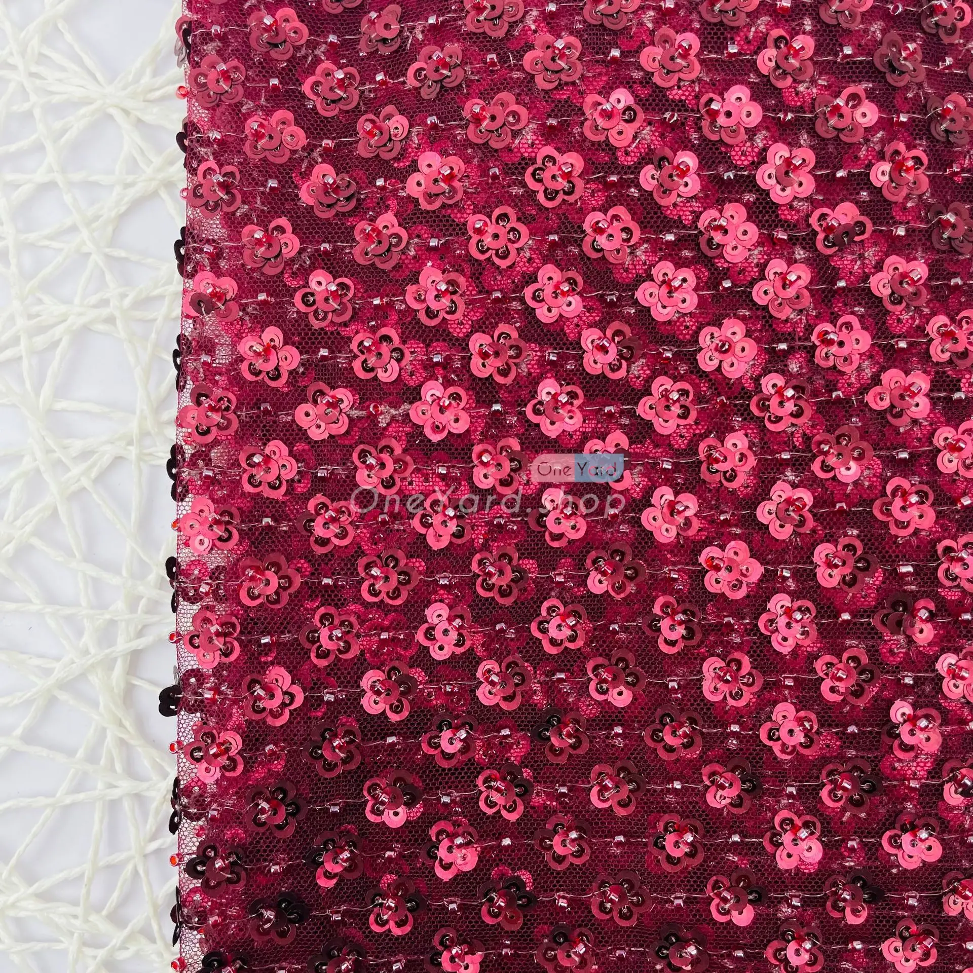 5mm+3mm Sequins Tiny Flower Mesh Metallic Fabric - OneYard