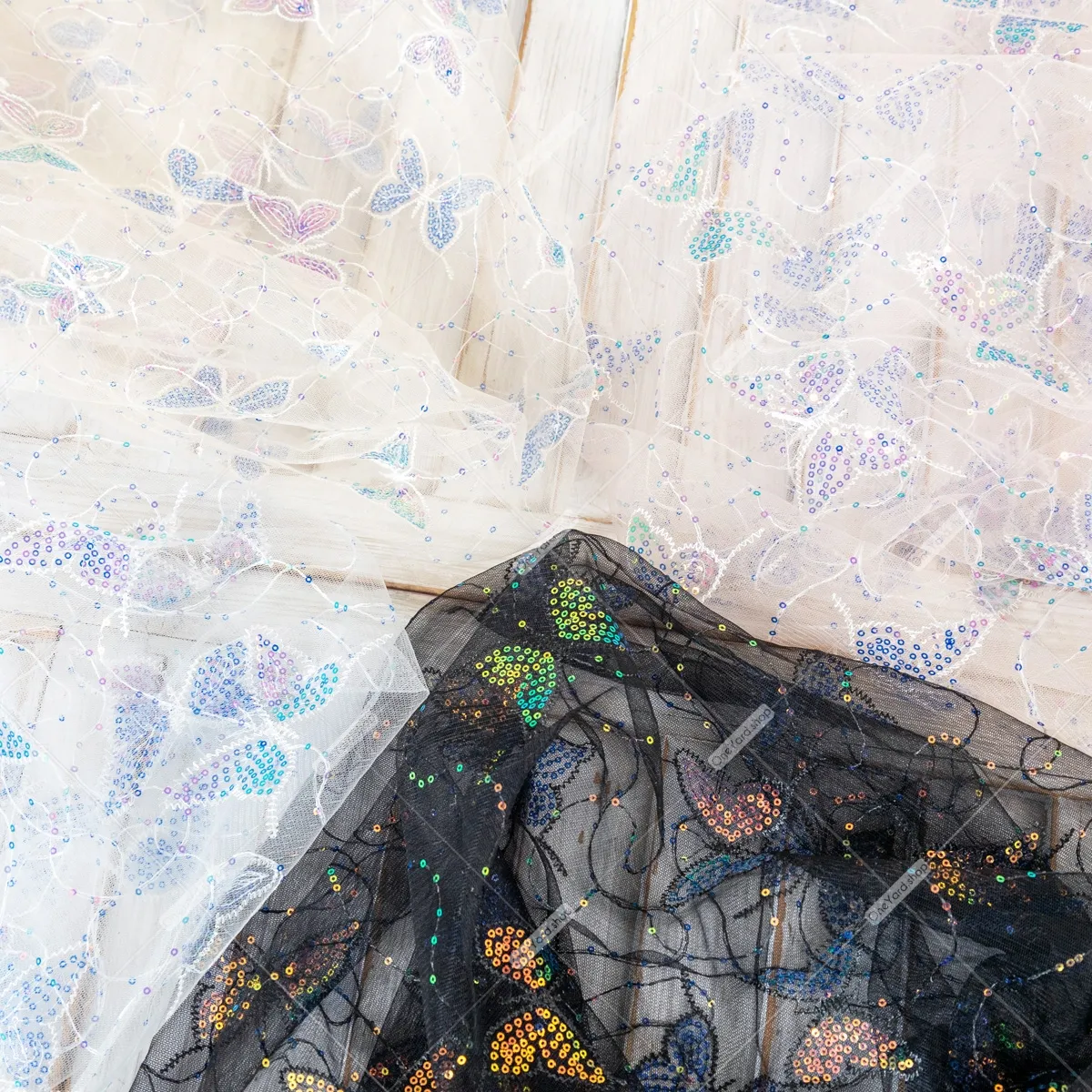 3mm Sequin Butterfly Embroidery Mesh Dress Fabric - OneYard