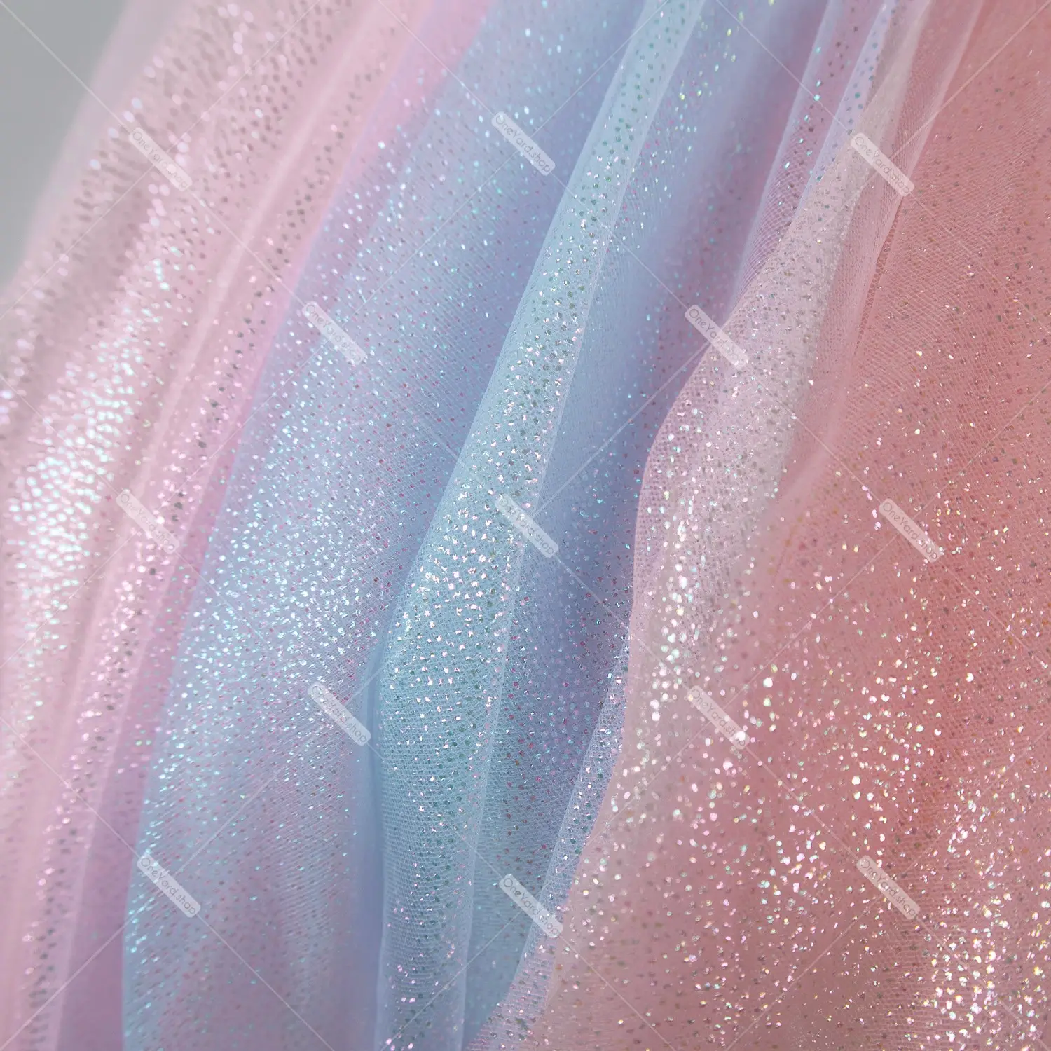 Iridescent Fluorescence Dot Glued Illusion Mesh Fabric - OneYard