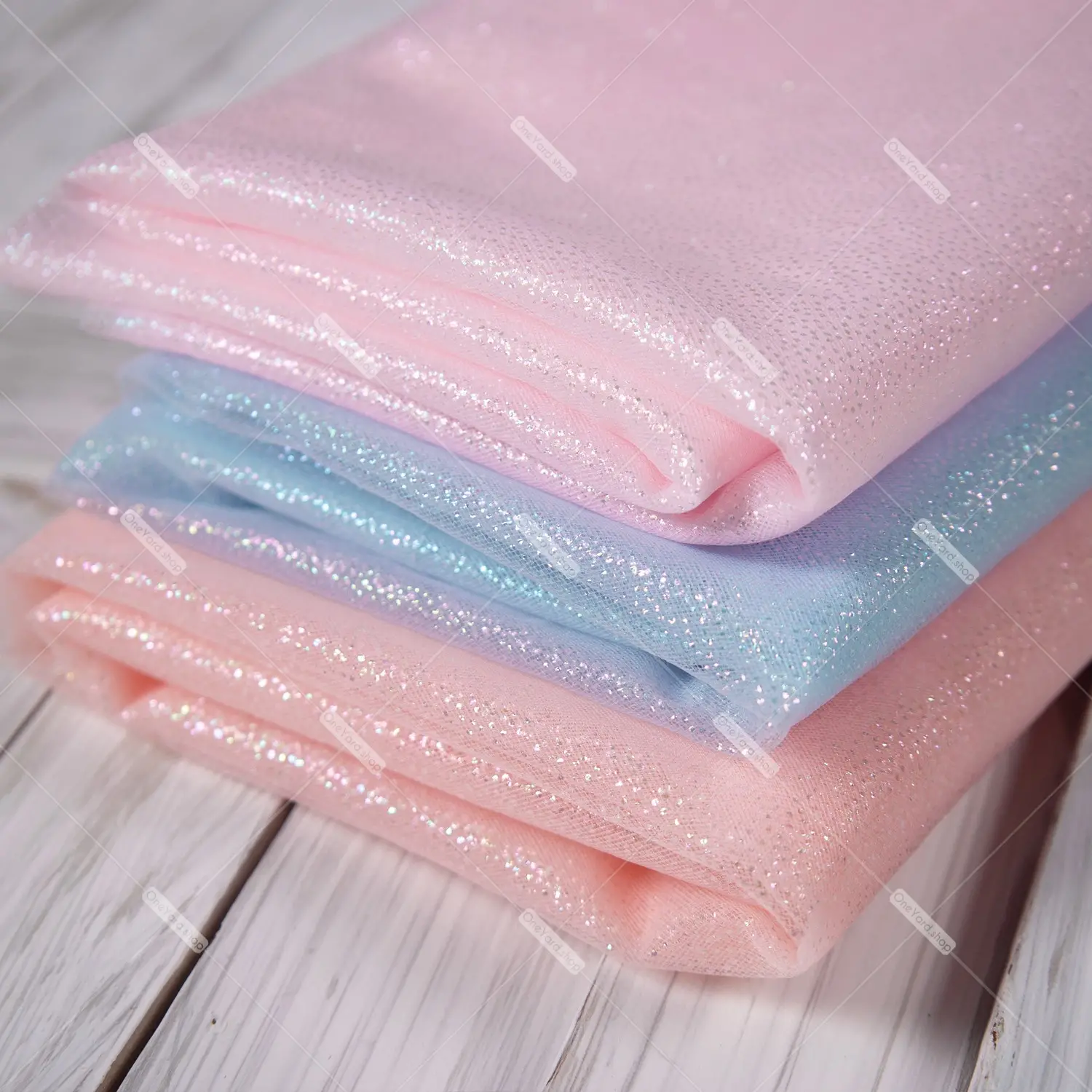 Iridescent Fluorescence Dot Glued Illusion Mesh Fabric - OneYard