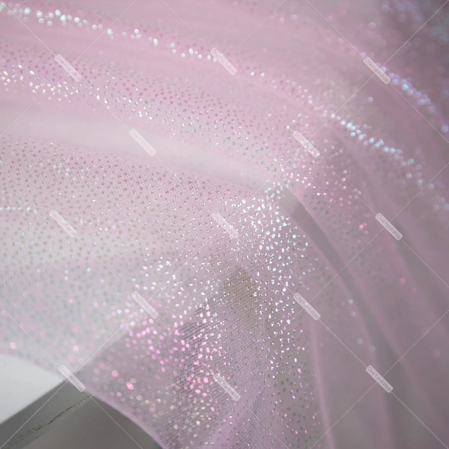 Iridescent Fluorescence Dot Glued Illusion Mesh Fabric - OneYard