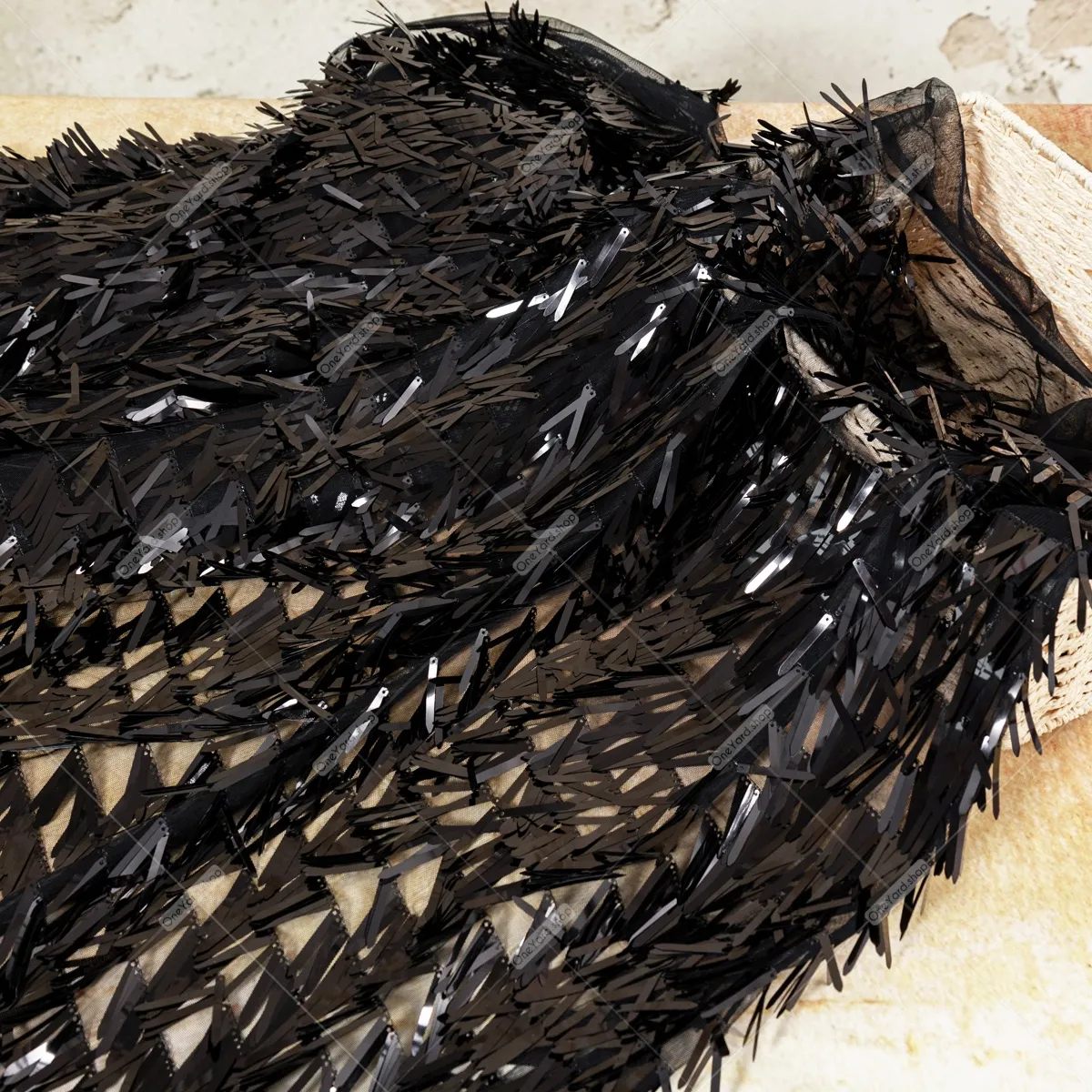 Sparkly Black Long-sword Sequin Fabric for Dresses - OneYard