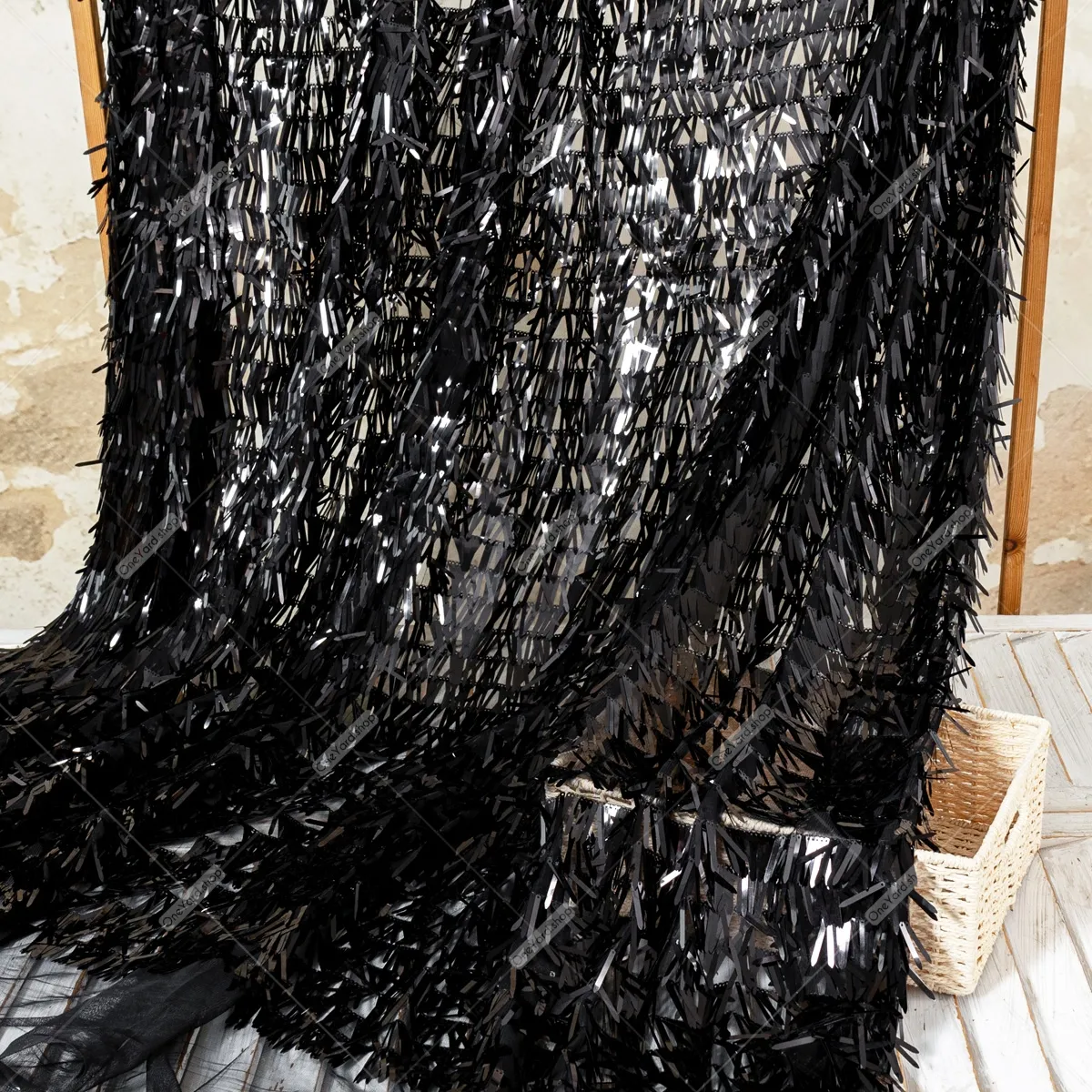 Sparkly Black Long-sword Sequin Fabric for Dresses - OneYard