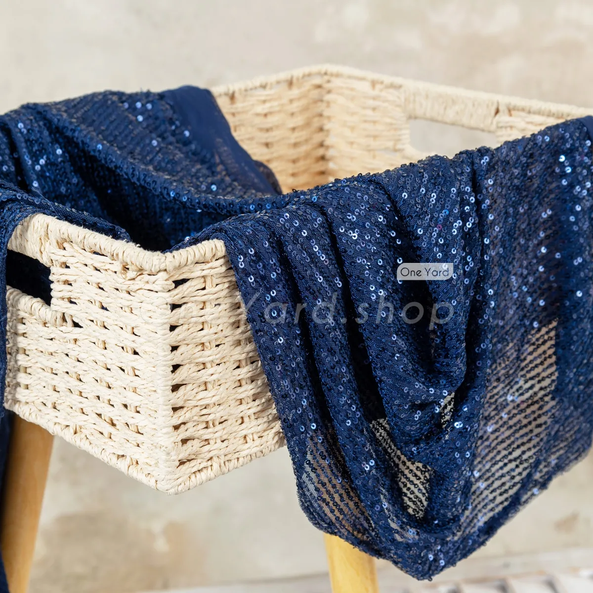 Navy Color Mille Striped Stretch Sequin Dress Fabric - OneYard