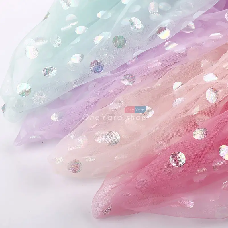 Iridescent Polka Dotted Soft Mesh Princess Dress Fabric - OneYard