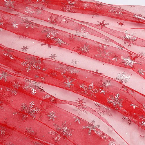 Cool Tone Ice Blue Sequin Snowflake Glitter Mesh Fabric - OneYard