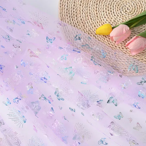 Iridescent Fluorescence Dot Glued Illusion Mesh Fabric - OneYard