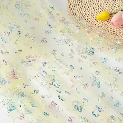 Iridescent Fluorescence Dot Glued Illusion Mesh Fabric - OneYard