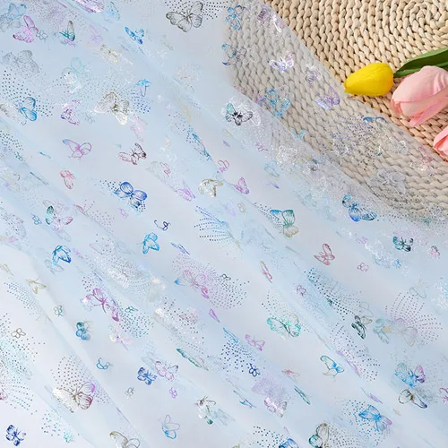 Iridescent Fluorescence Dot Glued Illusion Mesh Fabric - OneYard