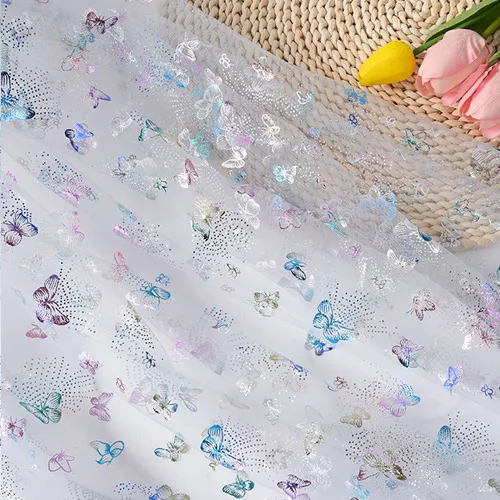 Feminine White 3d Butterfly Mesh Fabric by the Yard - OneYard